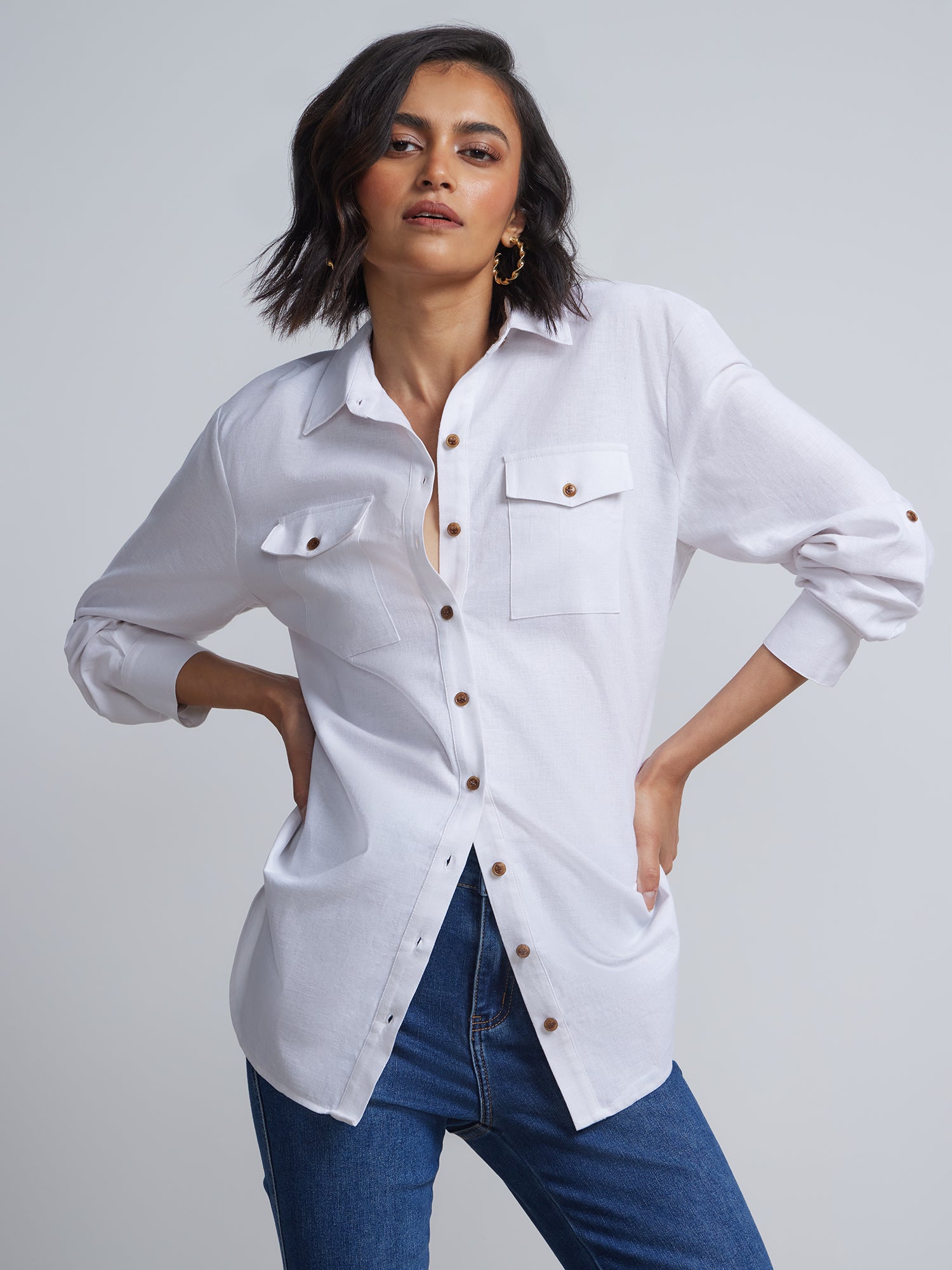 Petite Linen-Blend Boyfriend Button-Front - NY&C Madison Shirt® – New ...