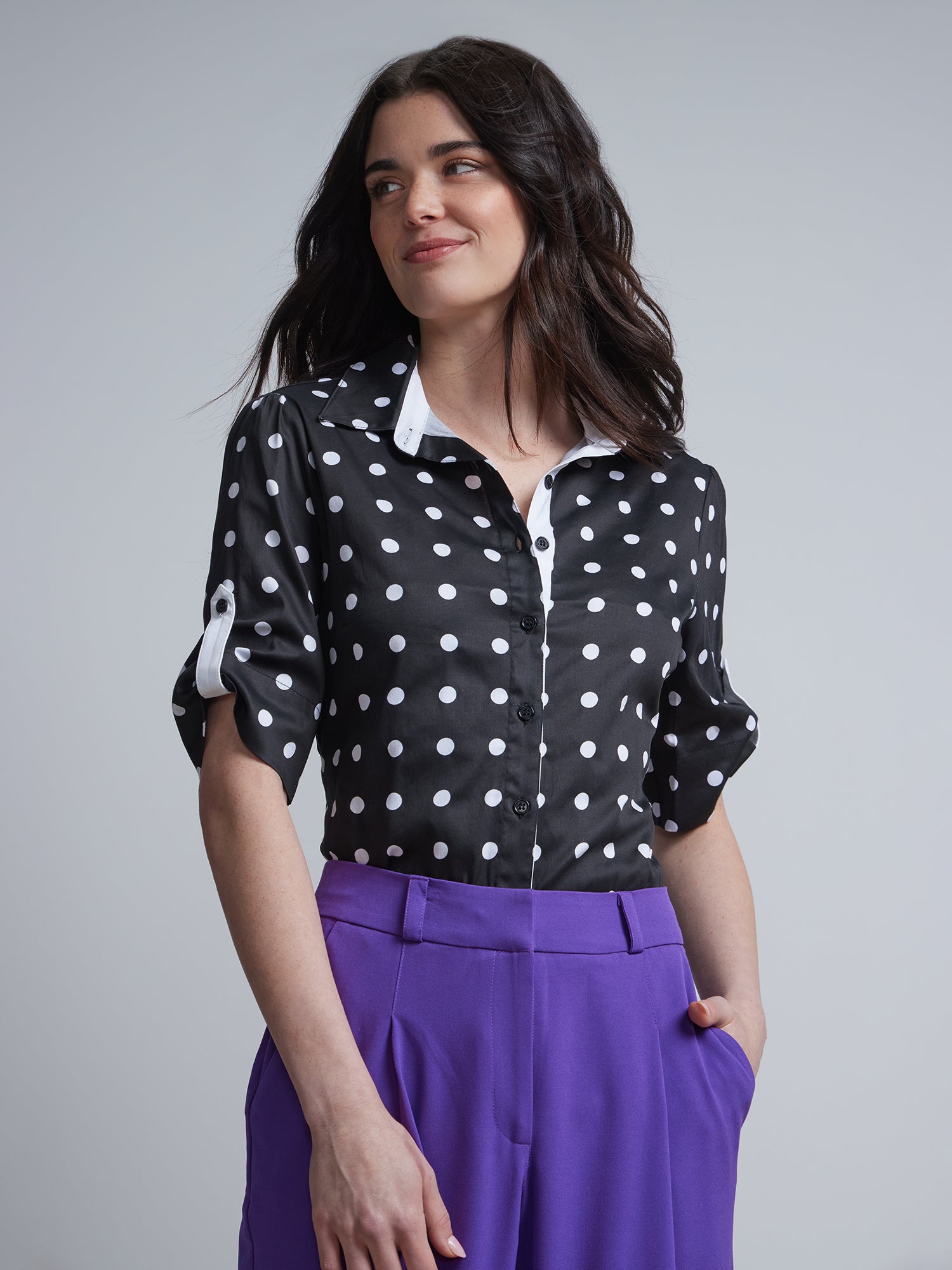 Tall Polka-Dot Short-Sleeve Button-Front - NY&C Madison Shirt® – New ...