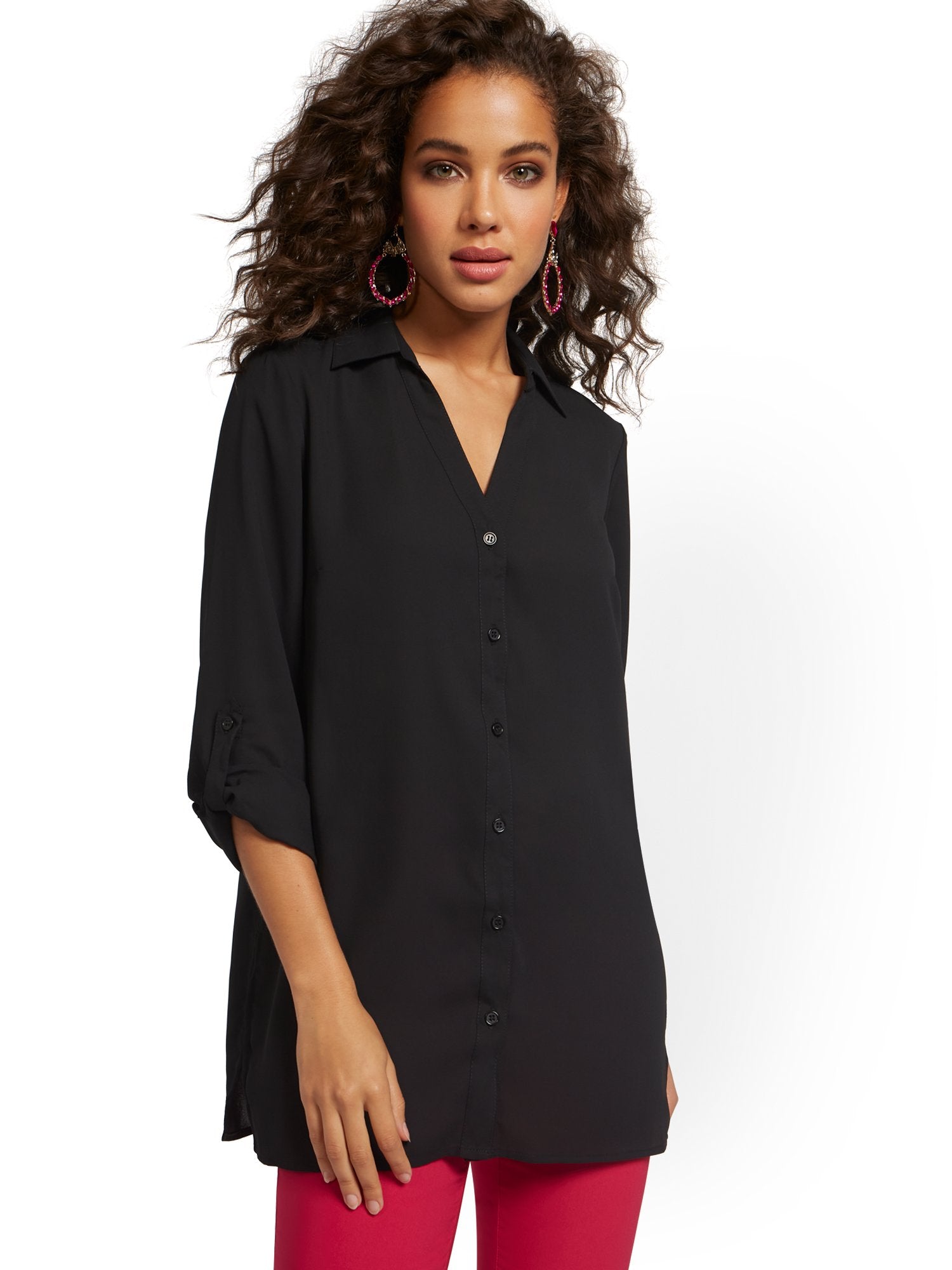 Roll Tab Button-Down Tunic Blouse – New York & Company