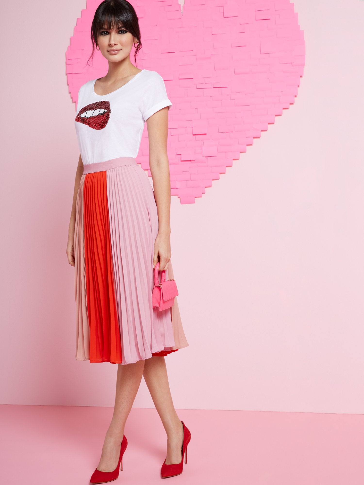 Colorblock Pleated Midi Skirt – New York & Company