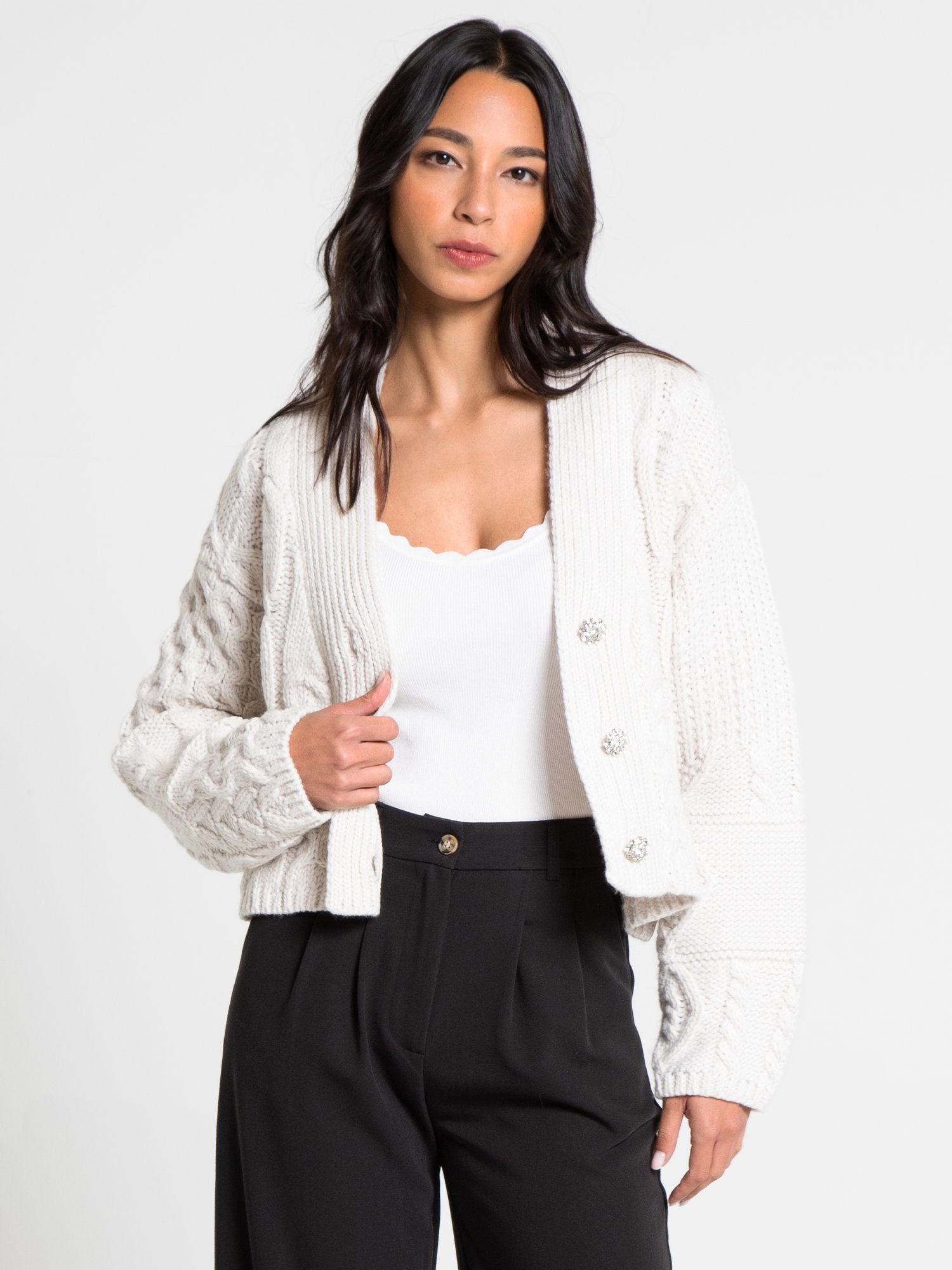 Cable Knit Cropped Cardigan - Endless Rose – New York & Company