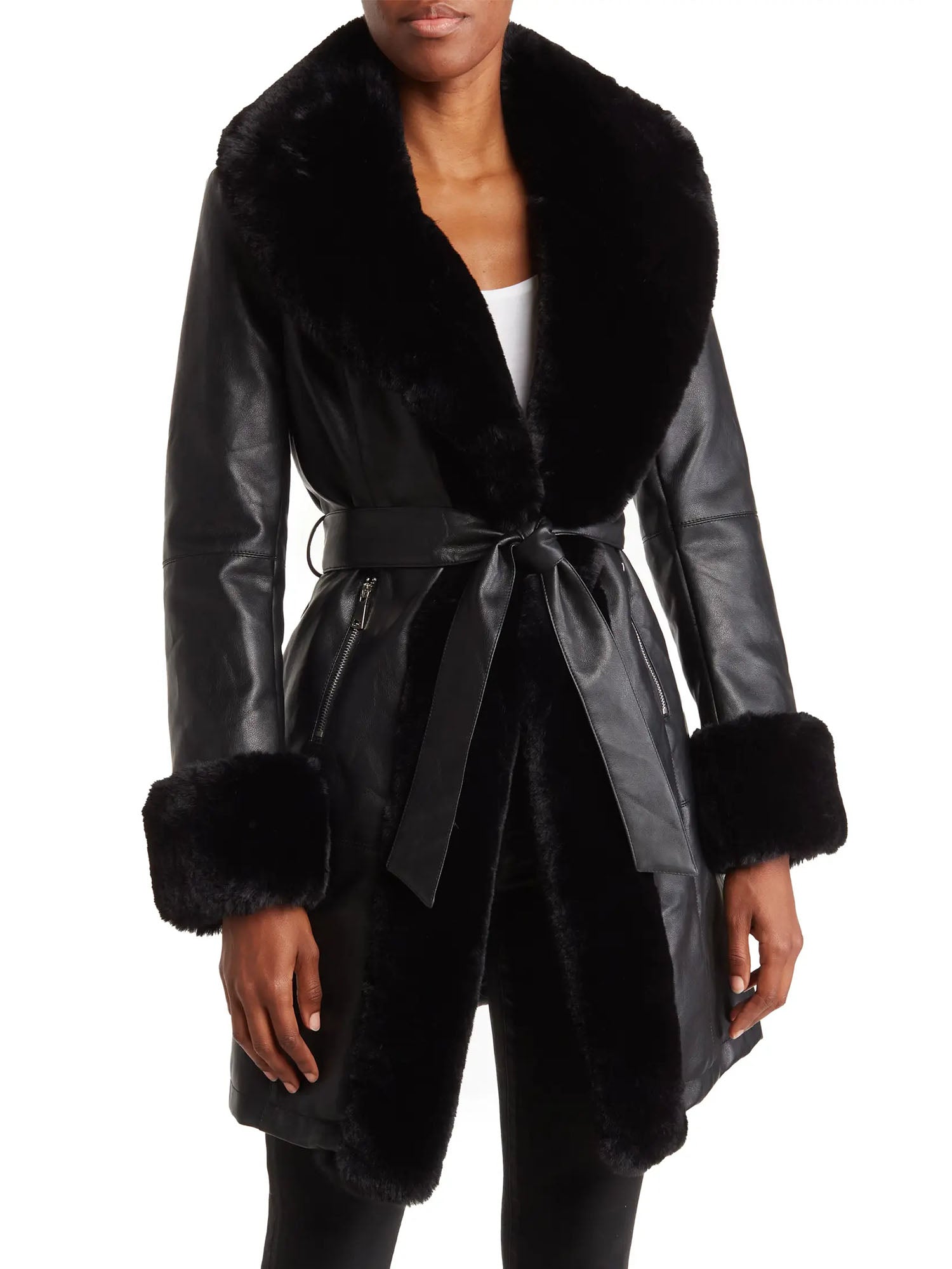 Azela Wang Pleather Fur Trim Trench Coat - Brands We Love – New York ...