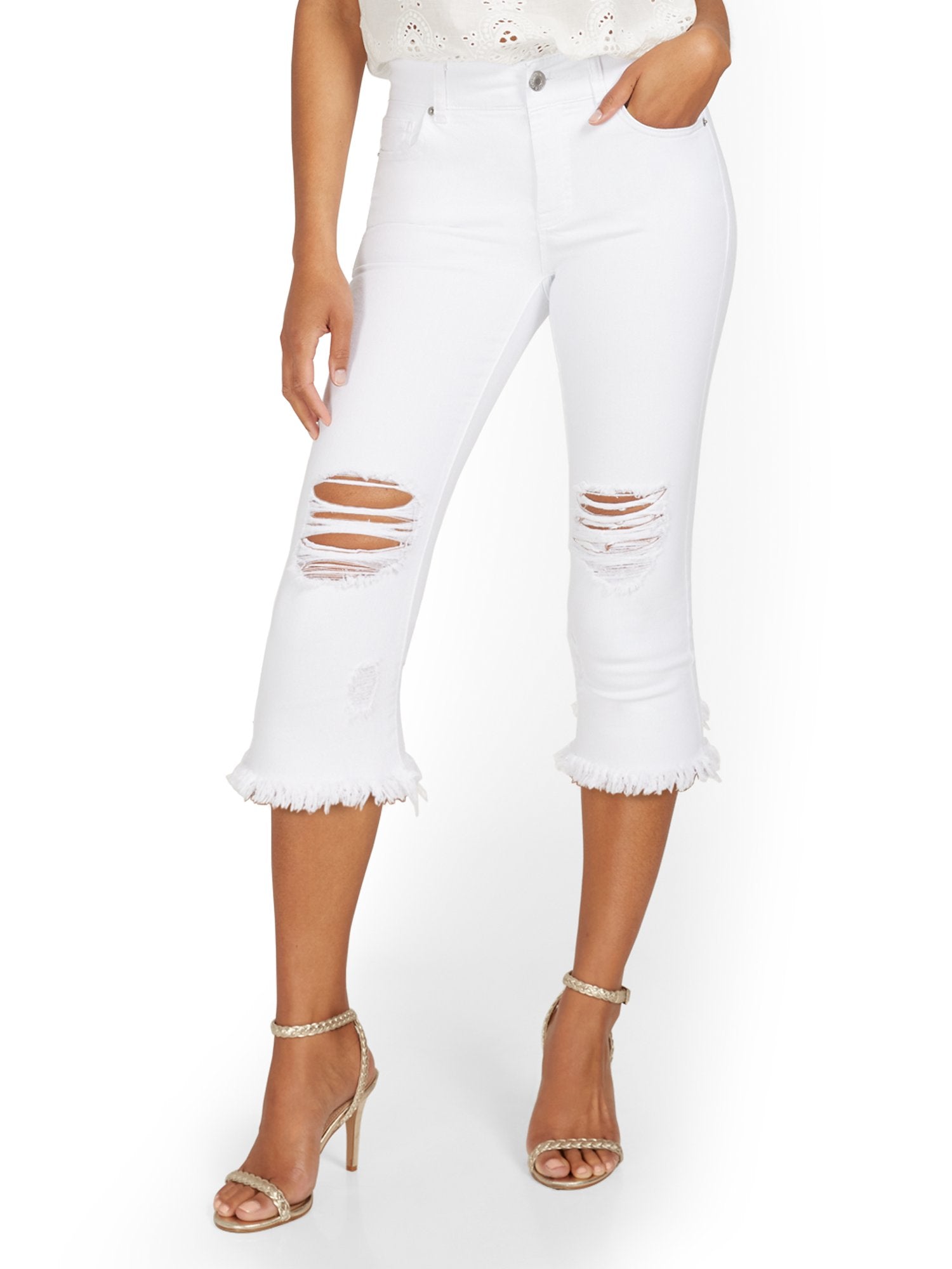 Mya Curvy High-Waisted Sculpting No Gap Super-Skinny Capri Jeans - Whi ...