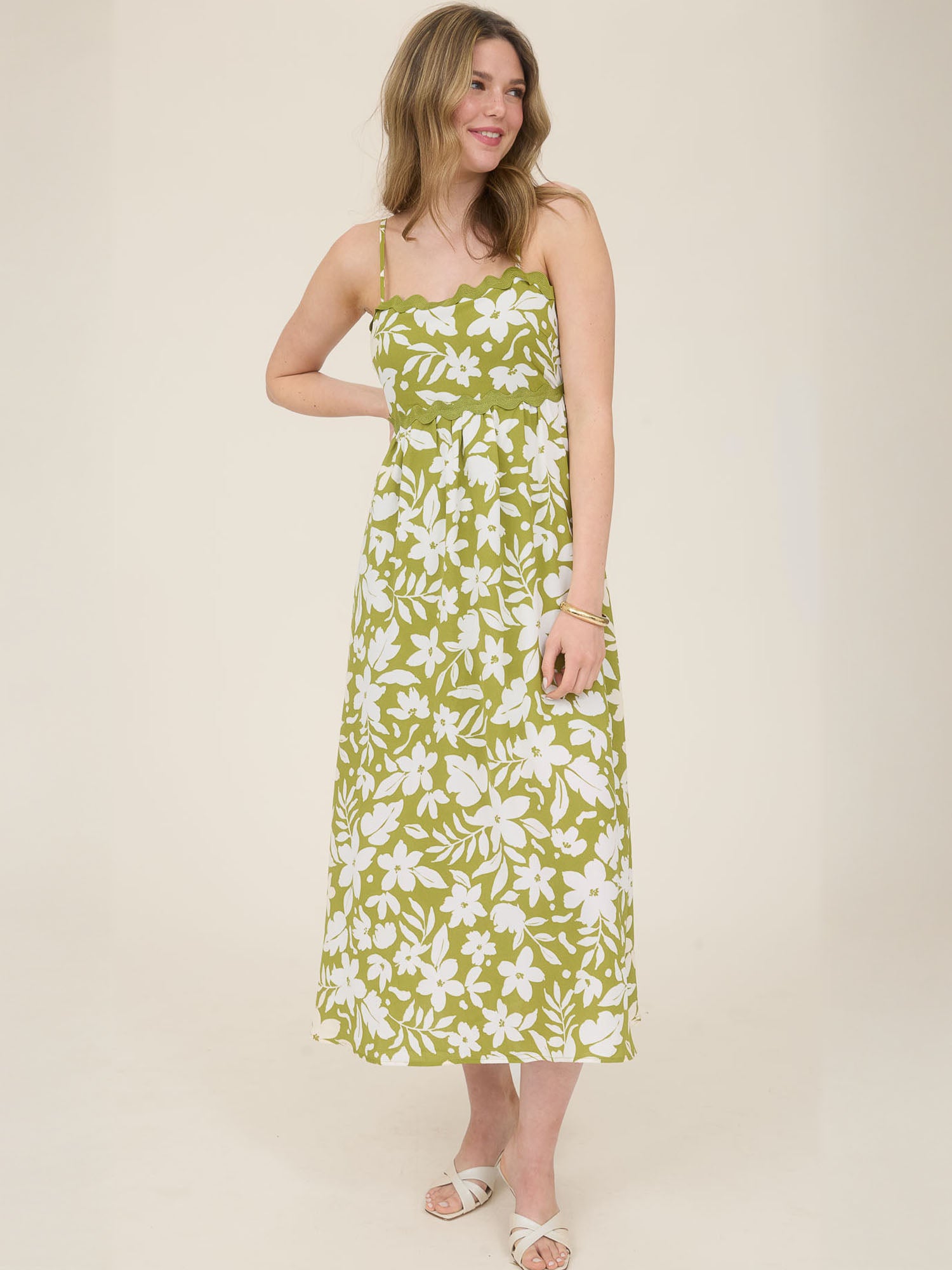 Rick Rack Trim Floral Midi Sun Dress – New York & Company