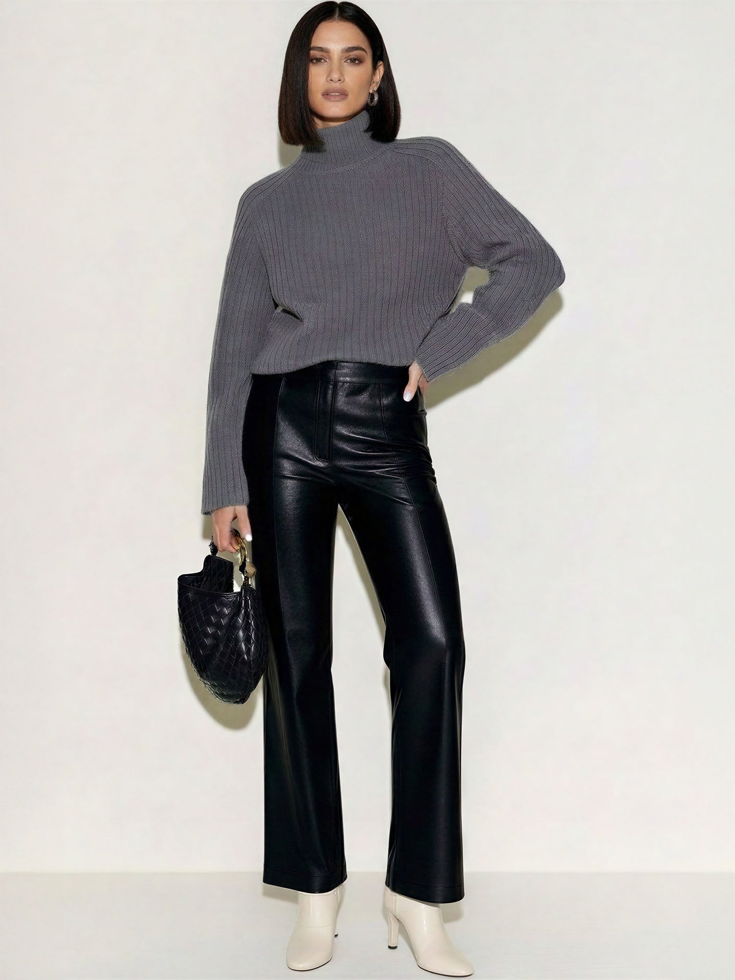 Faux Leather Slight Flare Bottom Pants – New York & Company