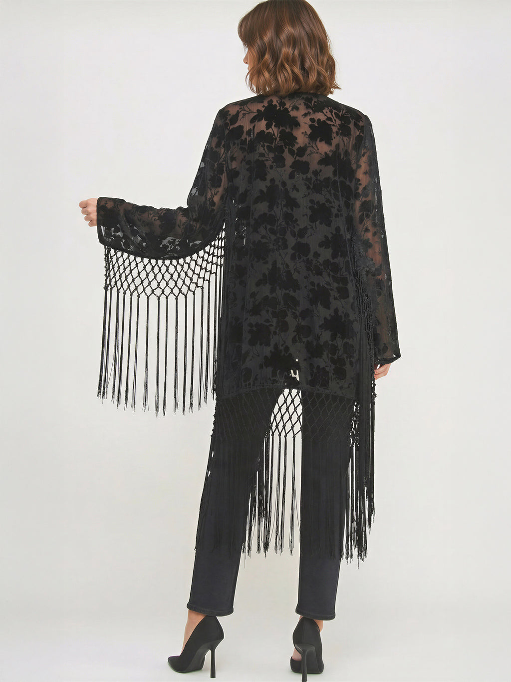 Fringe Duster Burnout Velvet Wrap – New York & Company
